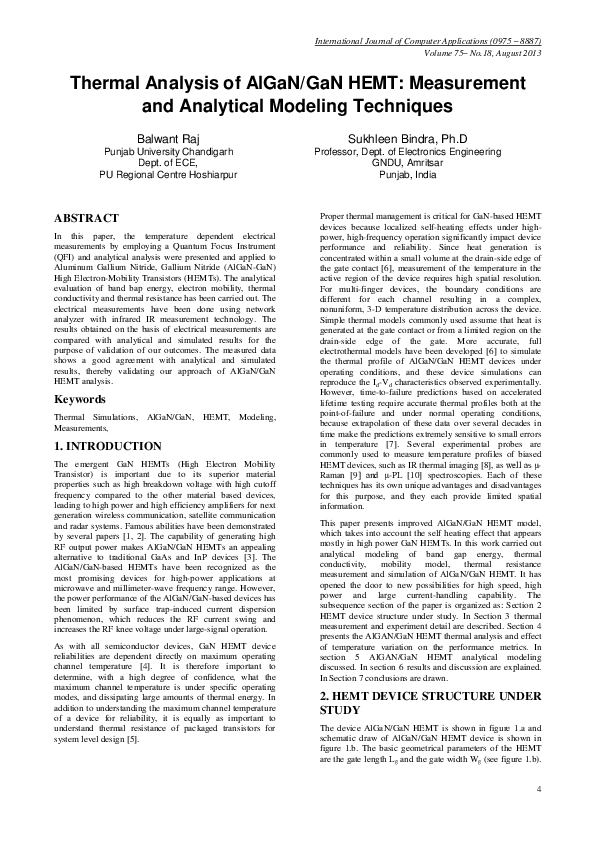 Thermal Analysis of AlGaN/GaN HEMT: Measurement and Analytical Modeling Techniques