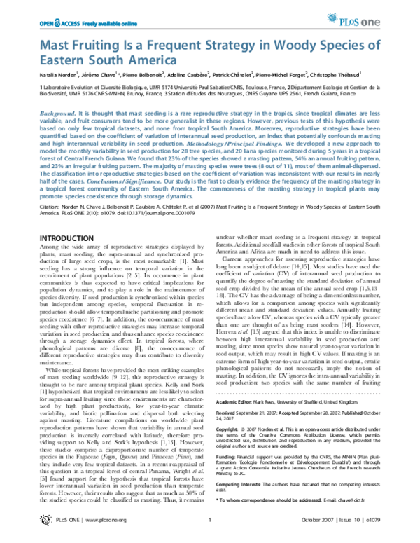 (PDF) Mast fruiting is a frequent strategy in woody species of eastern ...