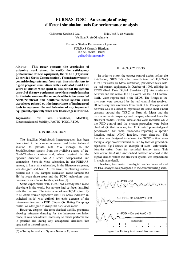 (PDF) FURNAS TCSC - An example of using different simulation tools for ...