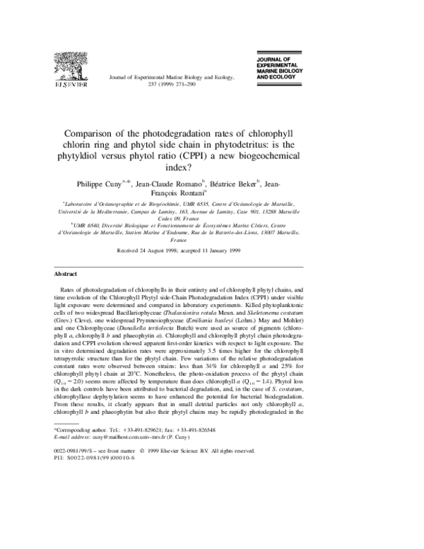 (PDF) Comparison of the photodegradation rates of chlorophyll chlorin ...
