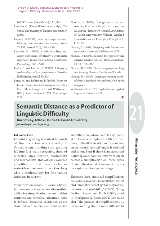 (PDF) Semantic Distance as a Predictor of Linguistic Difficulty