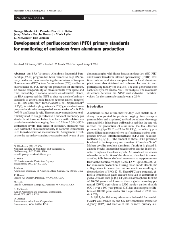 (PDF) Development of perfluorocarbon (PFC) primary standards for ...