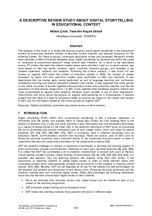 (PDF) A DESCRIPTIVE REVIEW STUDY ABOUT DIGITAL STORYTELLING IN ...