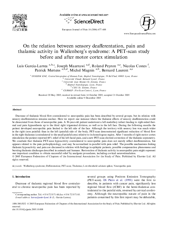 (PDF) On the relation between sensory deafferentation, pain and ...
