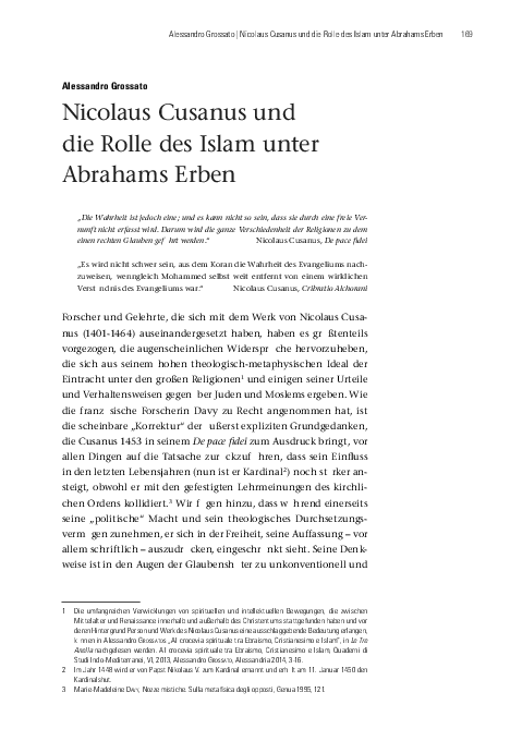 Crocevia 1986 Nicolaus Cusanus Und Die Rolle Des Islam Unter Abrahams