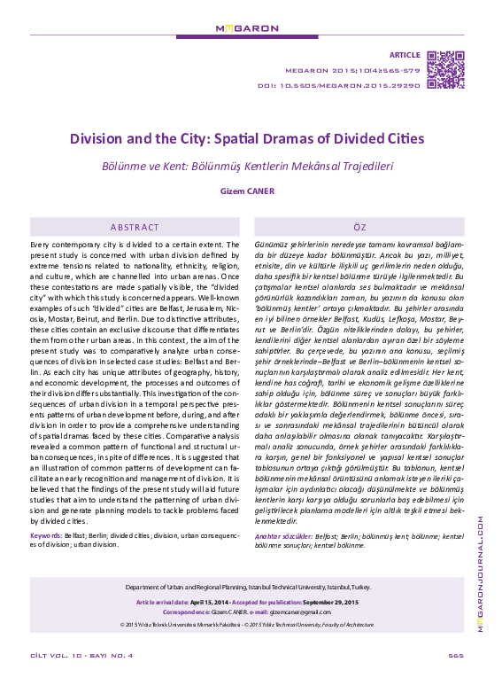 (PDF) Division and the City: Spatial Dramas of Divided Cities