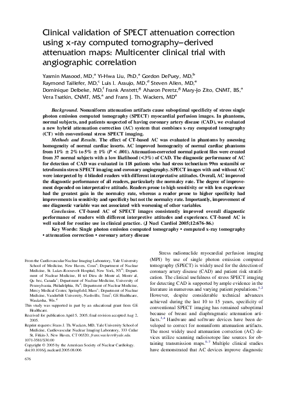Pdf Clinical Validation Of Spect Attenuation Correction Using X Ray Computed Tomography