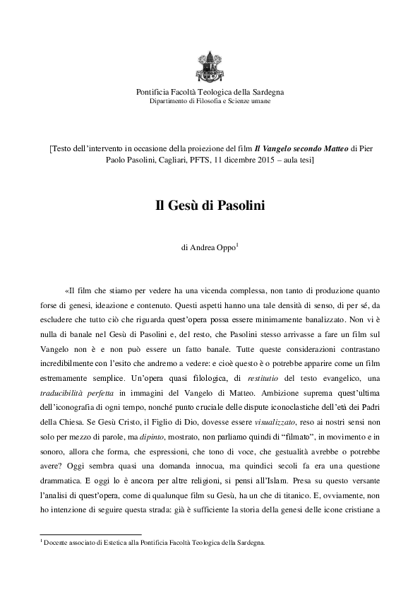 (PDF) Il Gesù di Pasolini [Pasolini's Jesus]