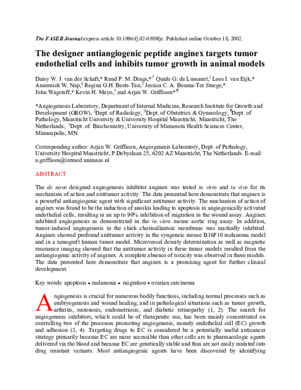 (PDF) The designer anti-angiogenic peptide anginex targets tumor ...