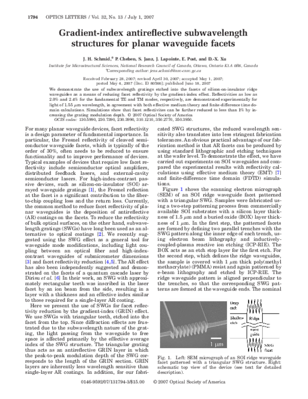 (PDF) Gradient-index antireflective subwavelength structures for planar ...