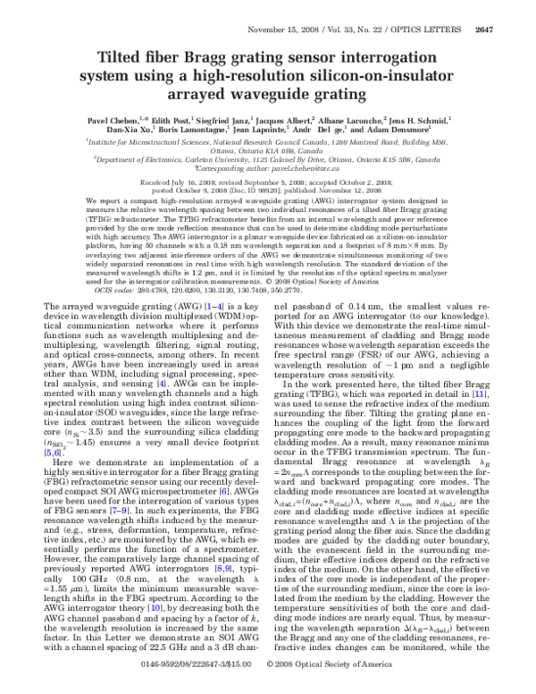 (PDF) Tilted fiber Bragg grating sensor interrogation system using a high-resolution silicon-on ...