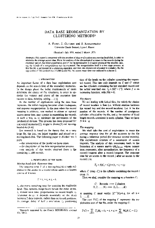 (PDF) Data base reorganization by clustering method