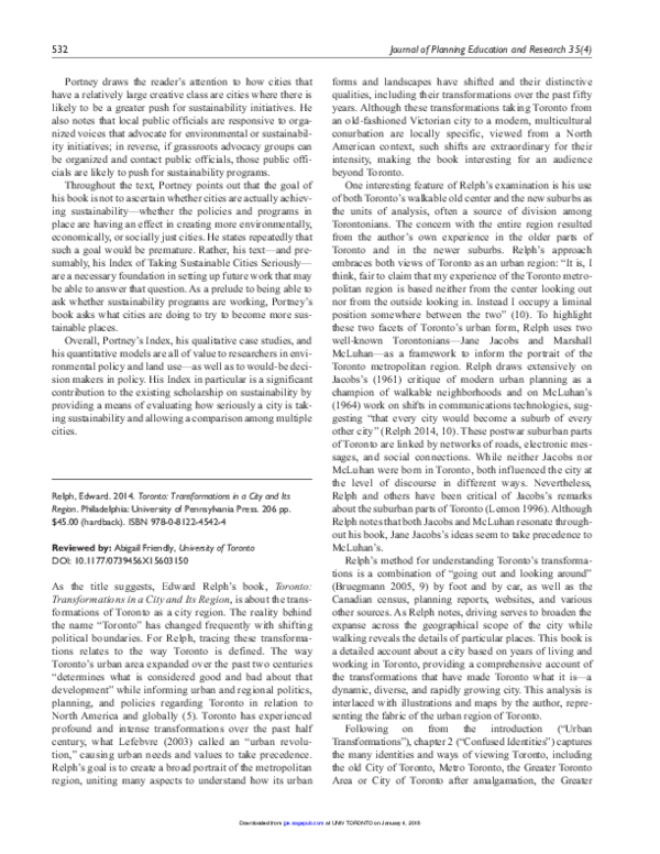 (PDF) Review of the book Toronto: Transformations in a City and Its ...