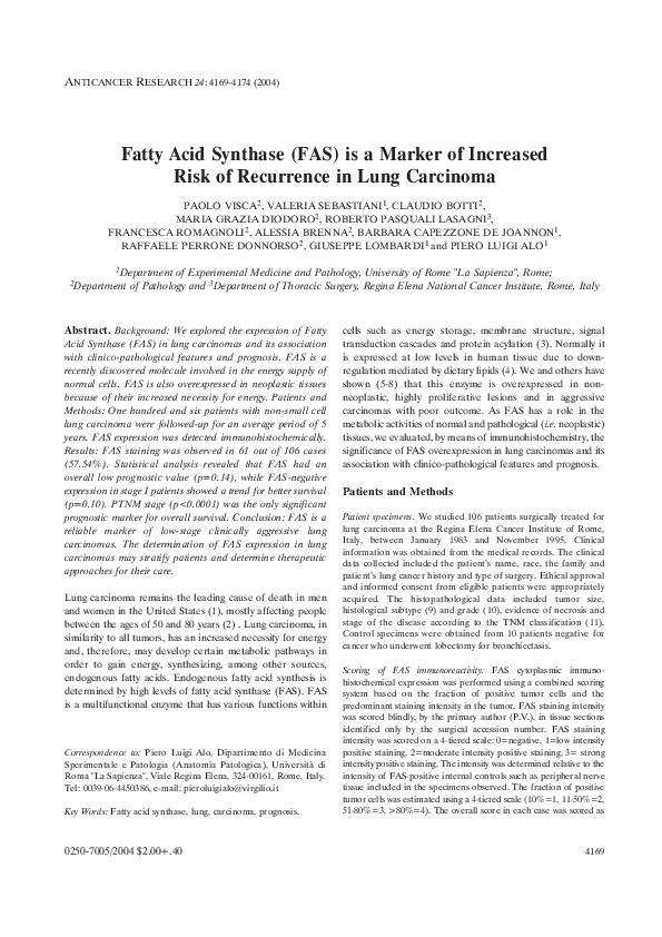(PDF) Fatty acid synthase (FAS) is a marker of increased risk of ...