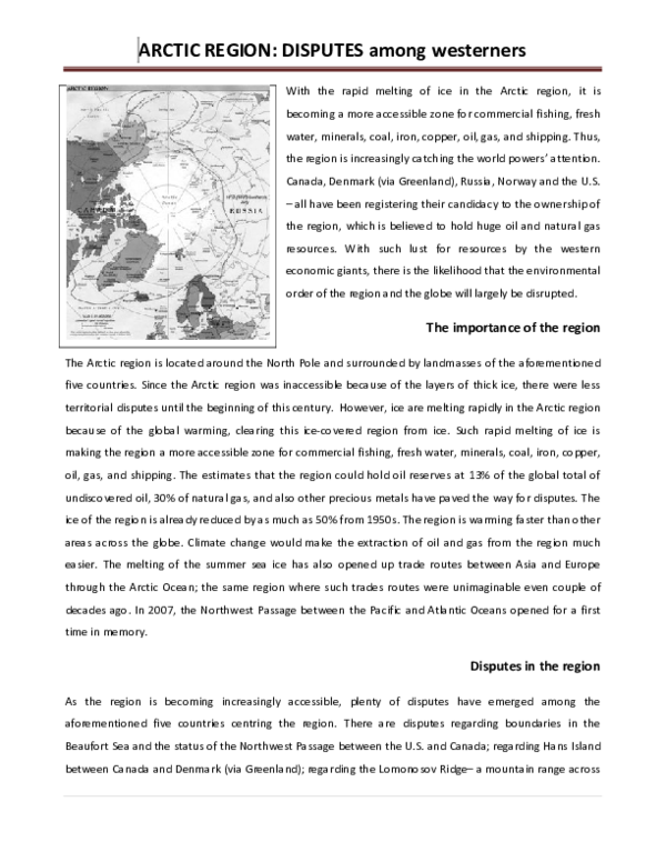 (PDF) ARCTIC REGION: Disputes, Environement, Geopolitics, Militarization