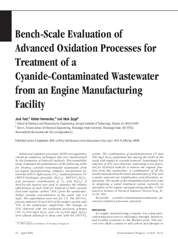 (PDF) Bench-scale evaluation of advanced oxidation processes for ...