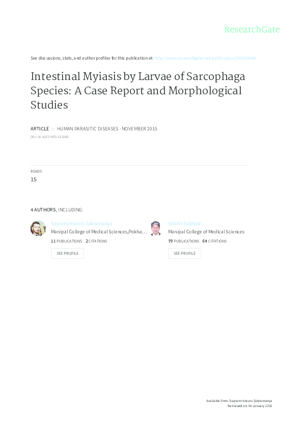 (PDF) “Intestinal myiasis by larvae of Sarcophaga species: a case ...