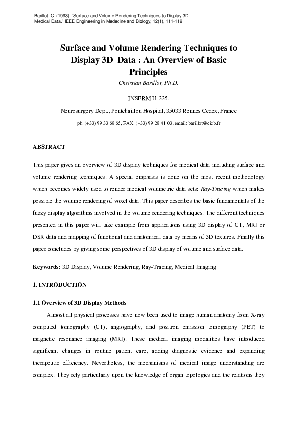 (PDF) Surface and volume rendering techniques to display 3-D data