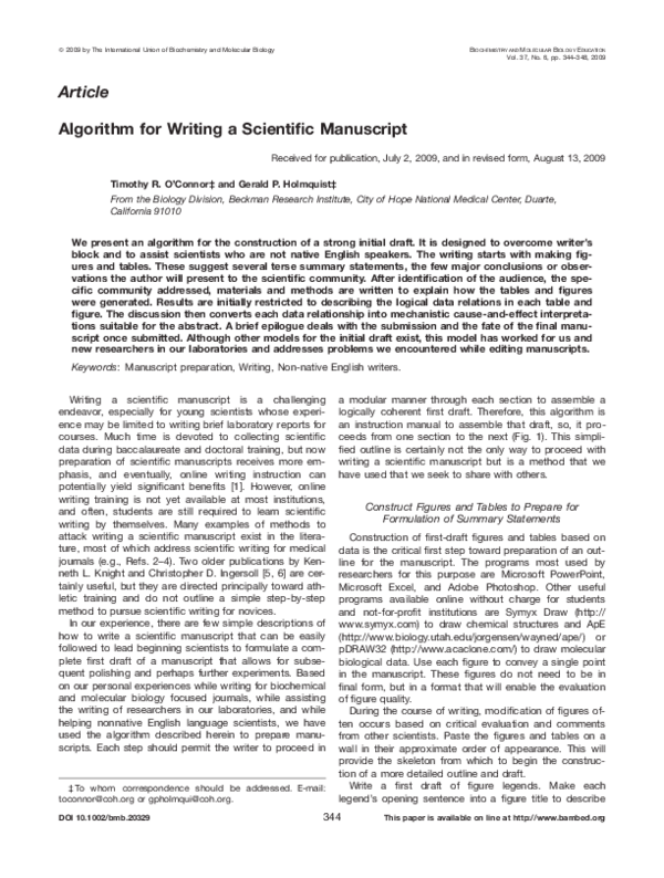 (PDF) Algorithm for writing a scientific manuscript