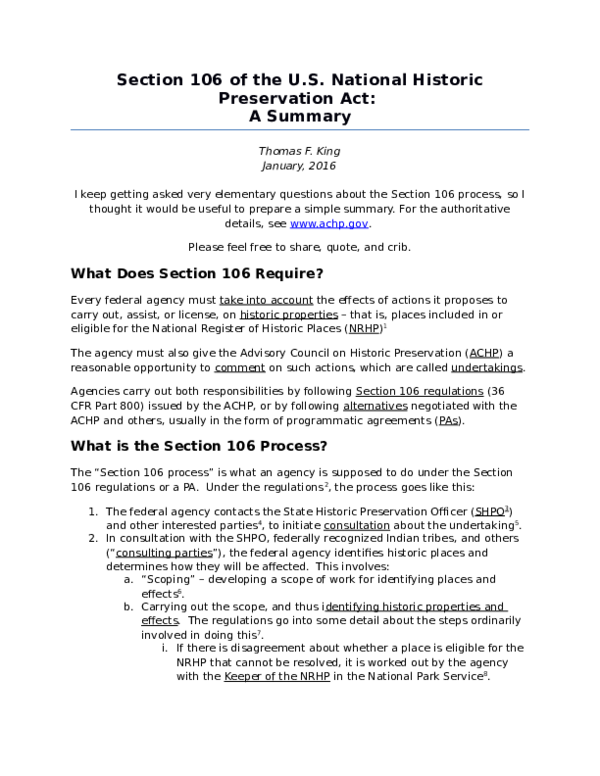 (DOC) Section 106: a Summary