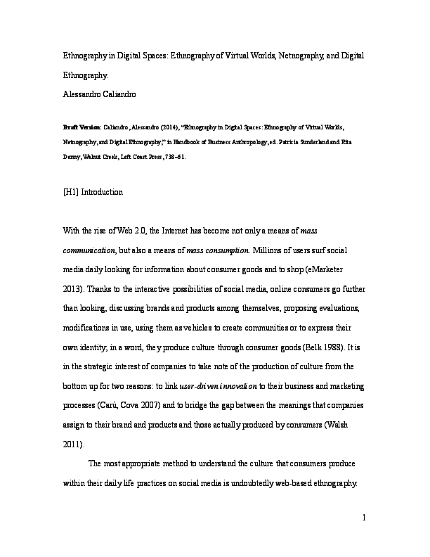 Doc Ethnography In Digital Spaces Ethnography Of Virtual Worlds