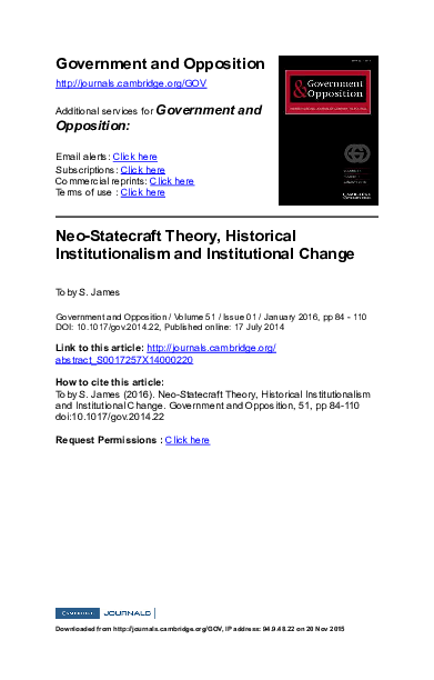 (PDF) Neo-Statecraft, Historical Institutionalism and Institutional Change