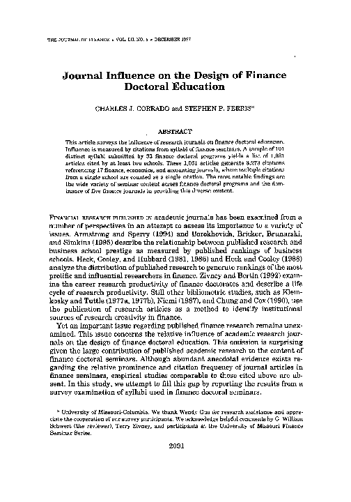 (PDF) Journal Influence on the Design of Finance Doctoral Education