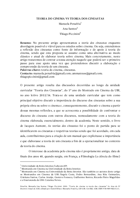 (PDF) Teoria do cinema VS teoria dos cineastas