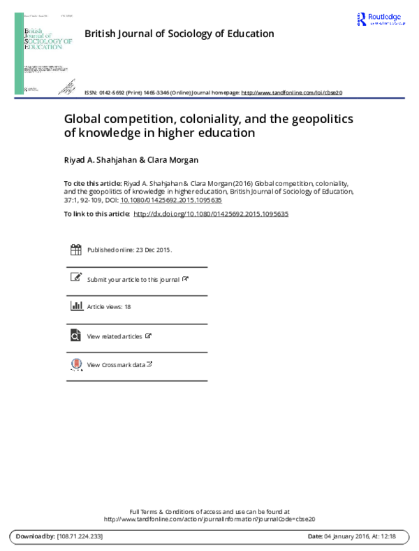 (PDF) Global competition, coloniality, and the geopolitics of knowledge ...
