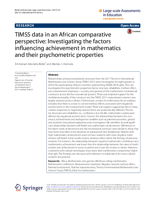(PDF) TIMSS data in an African comparative perspective: Investigating ...