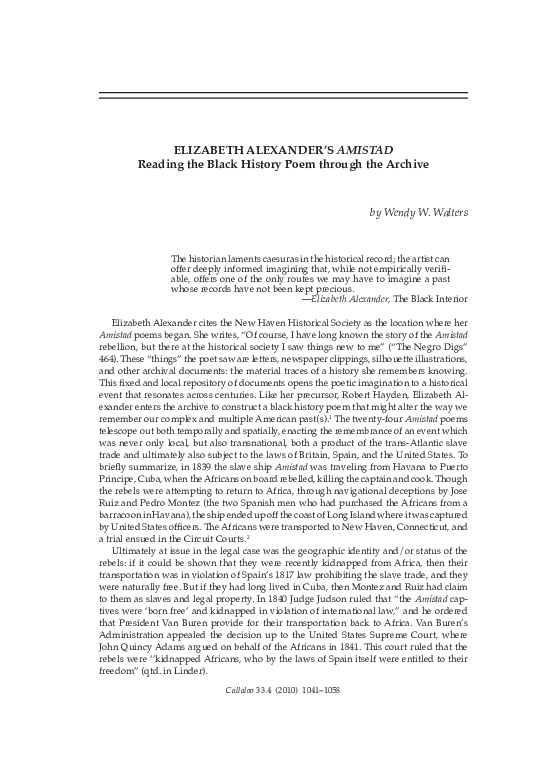 (PDF) Elizabeth Alexander's Amistad: Reading the Black History Poem ...