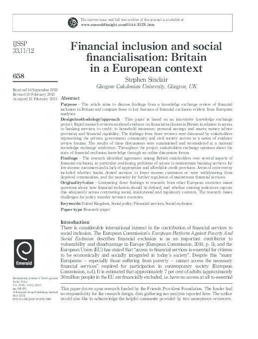 (PDF) Financial Inclusion and Social Financialisation: Britain in a ...