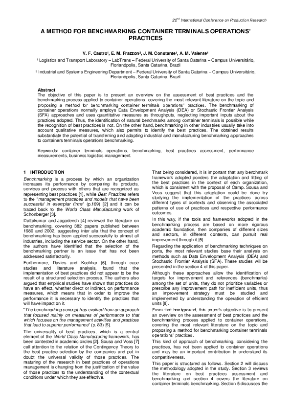 (PDF) A METHOD FOR BENCHMARKING CONTAINER TERMINALS OPERATIONS’ PRACTICES