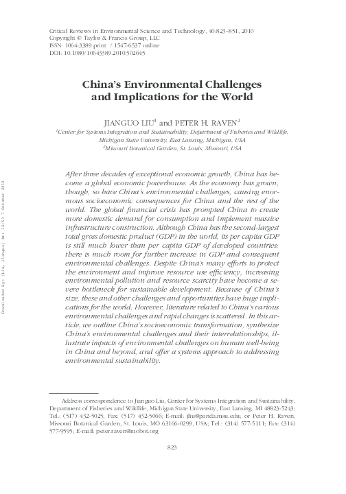 (PDF) China’s Environmental Challenges and Implications for the World