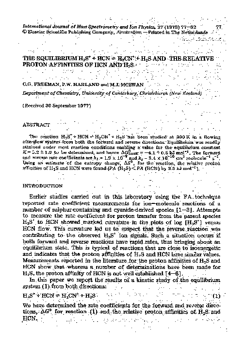 (PDF) The equilibrium H3S+ + HCN ⇌ H2CN+ + H2S and the relative proton ...