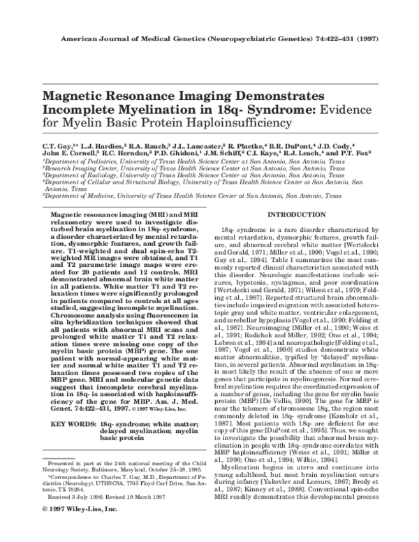 (PDF) Magnetic resonance imaging demonstrates incomplete myelination in ...