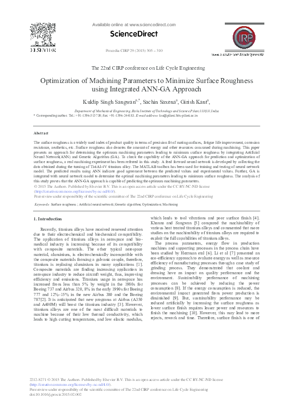 Pdf Optimization Of Machining Parameters To Minimize Surface
