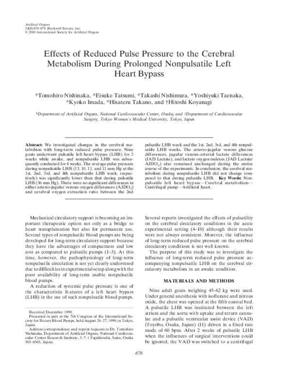 (PDF) Effects of Reduced Pulse Pressure to the Cerebral Metabolism ...
