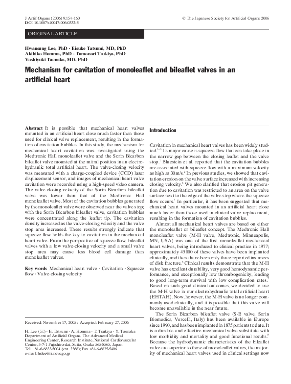 (PDF) Mechanism for cavitation of monoleaflet and bileaflet valves in ...