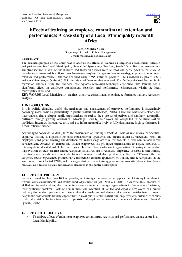 (PDF) Effects of training on employee commitment, retention and performance