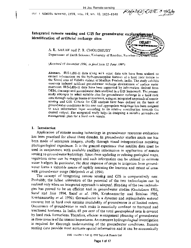 Pdf Integrated Remote Sensing And Gis For Groundwater Explo