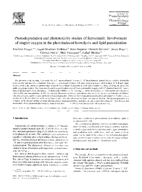 (PDF) Photodegradation and phototoxicity studies of furosemide ...
