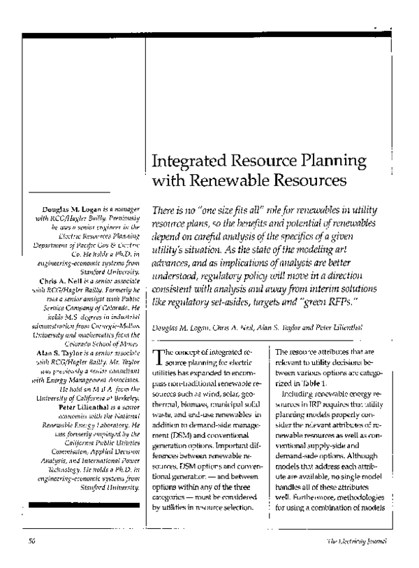 (PDF) Integrated resource planning with renewable resources
