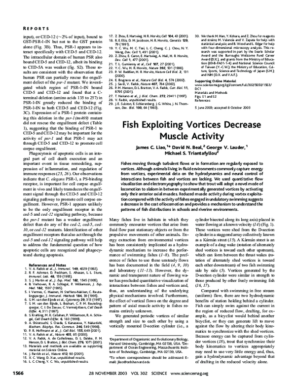 (PDF) Fish Exploiting Vortices Decrease Muscle Activity