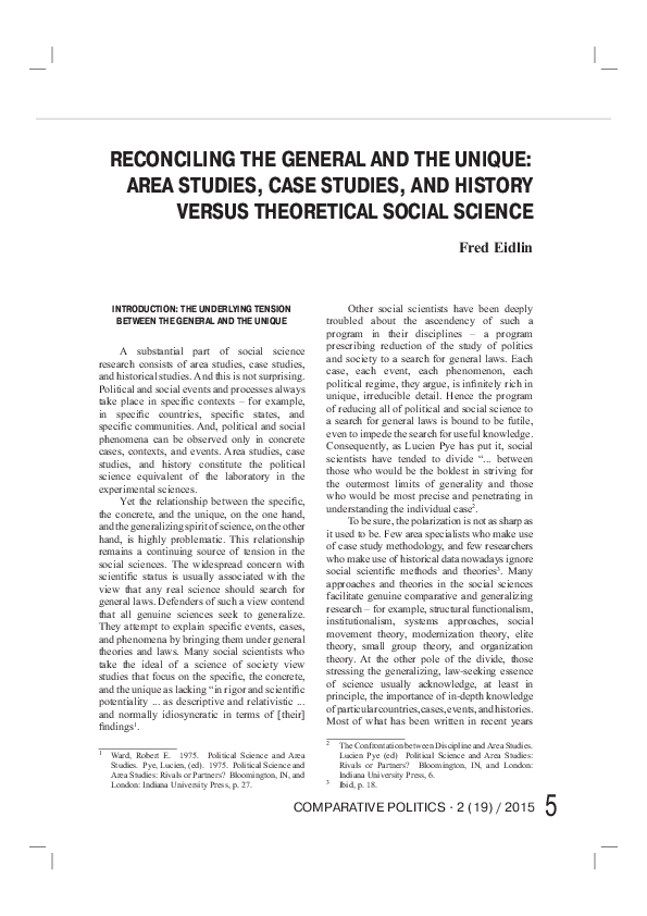 (PDF) Reconciling the General and the Unique: Area Studies, Case Studies, and History versus ...