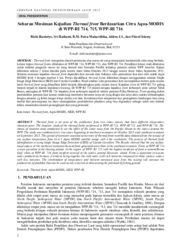 (DOC) Sebaran Musiman Kejadian Thermal front Berdasarkan Citra Aqua ...