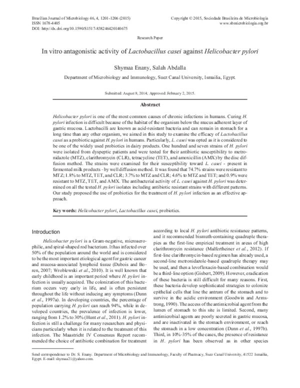 (PDF) In vitro antagonistic activity of Lactobacillus casei against ...