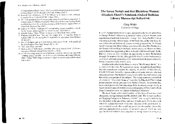 The Saxon Nymph and Her Illustrious Women: Elizabeth Elstob’s Notebook ...