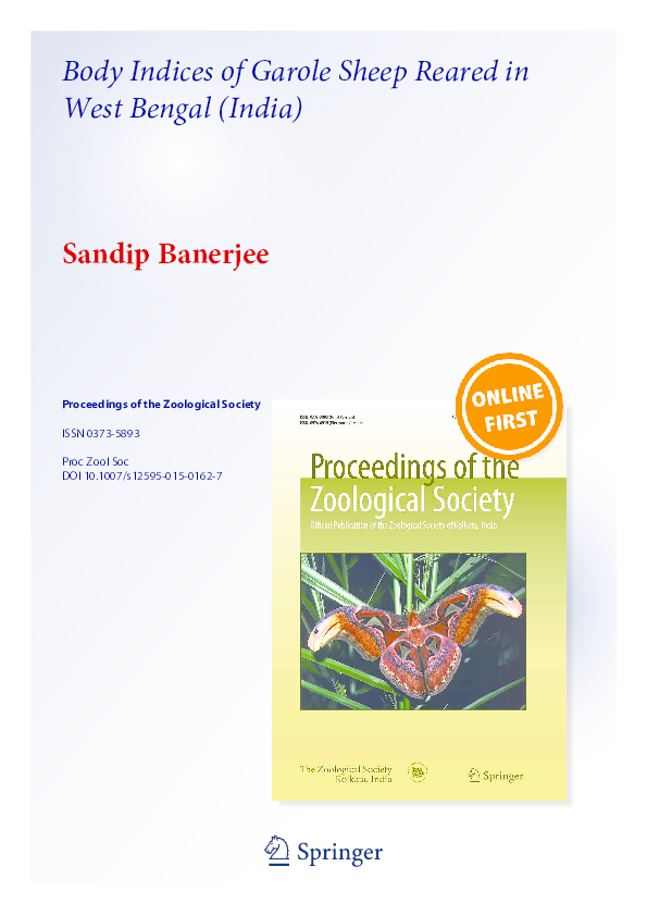 (PDF) Body Indices of Garole Sheep Reared in West Bengal (India)