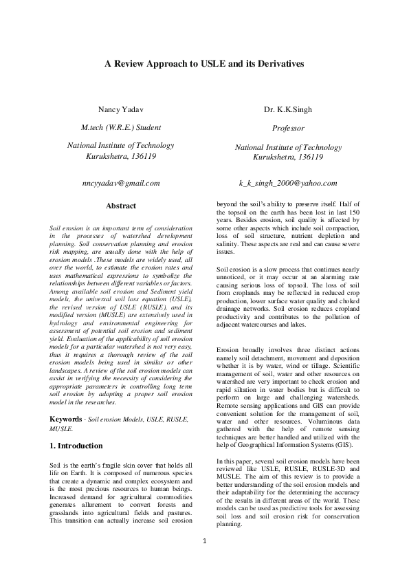 A Review Approach to USLE and its derivatives